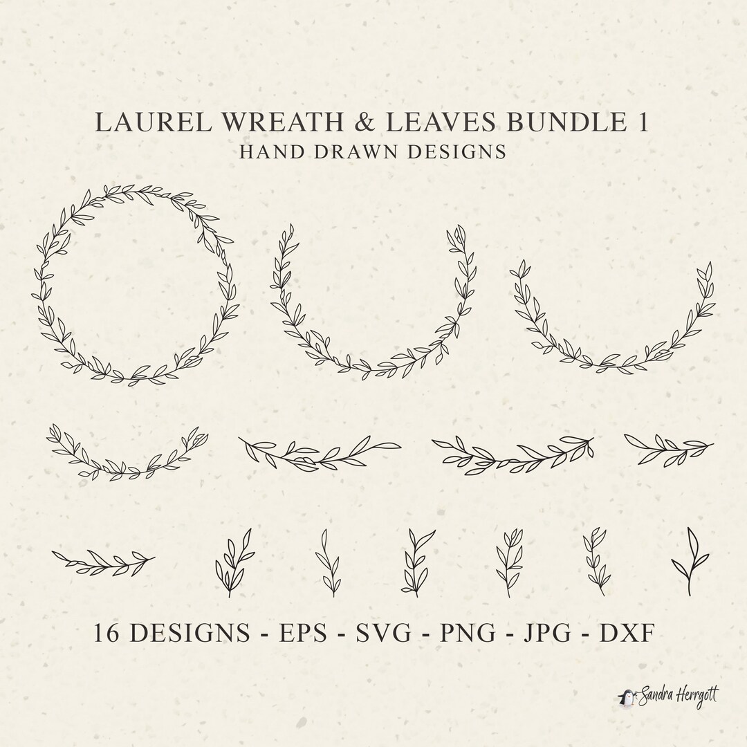 Lorbeerkranz & Blatt SVG Bundle Botanische Plotterdatei SVG DXF PNG Hochzeit Cricut Rahmen ...