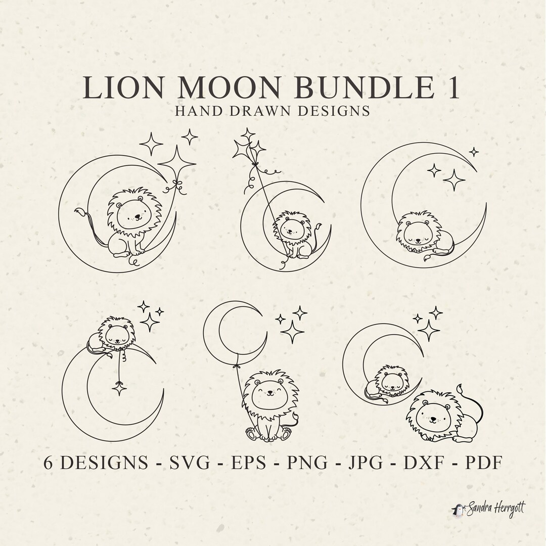 Moon Lion Plotter File Svg Dxf Png Jpg Pdf Forest Animal Cricut Baby ...