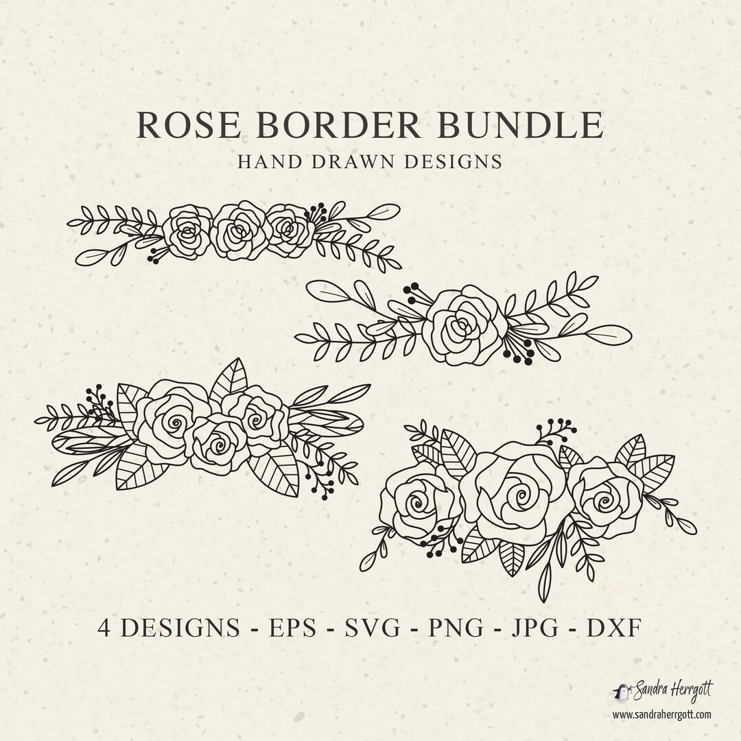 Rose Border Svg Bundle, Floral Wreath Svg, Flower Divider Svg, Wedding ...