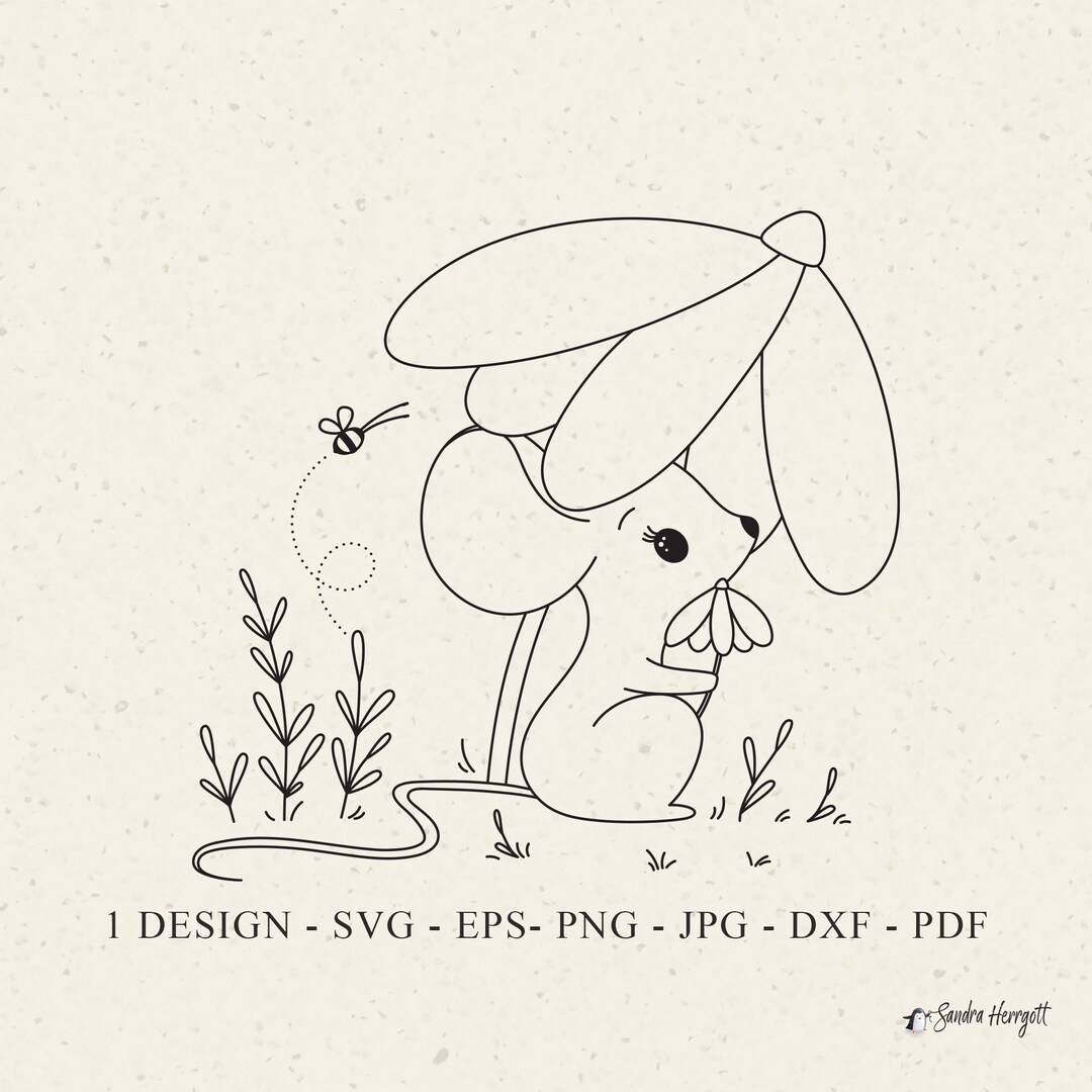 Cute Mouse Daisy Flower Plotter File Svg Dxf Png Jpg Pdf Baby Animal ...