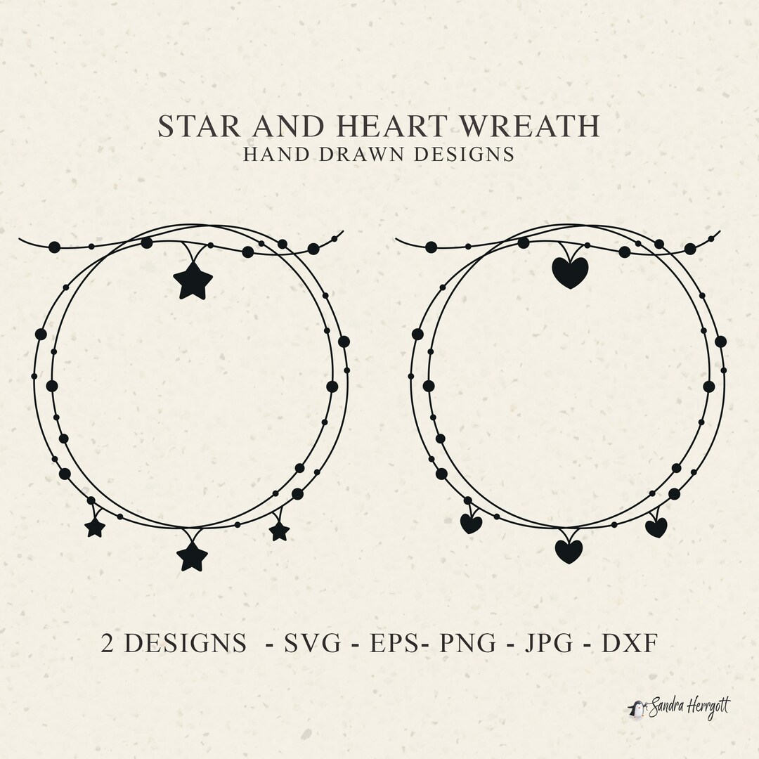 Star Heart Wreath Plotter File Svg Dxf Eps Png Jpg Frame Chain Cricut ...