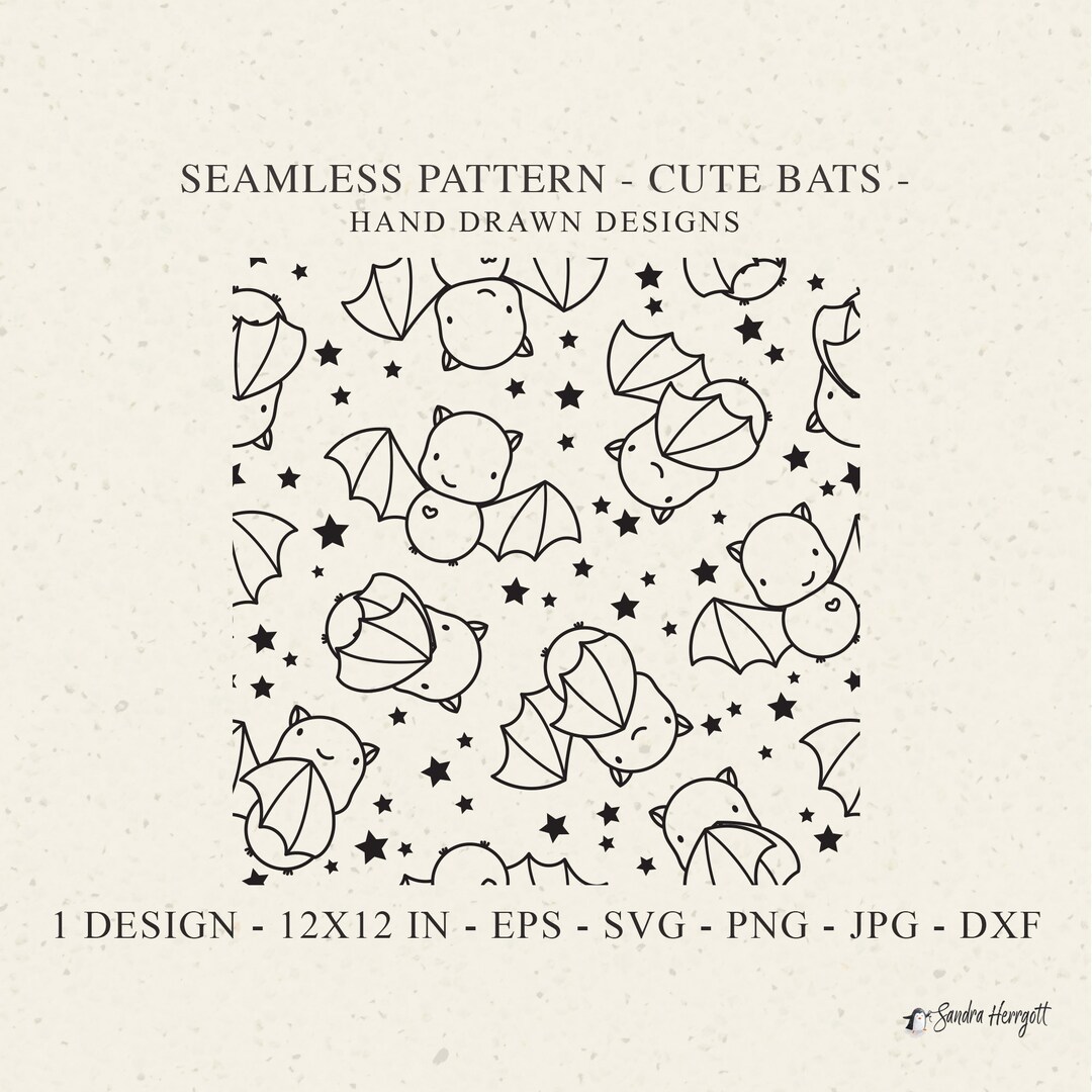 Bat Seamless Pattern Svg Dxf Png Jpg Baby Animal Cricut Background ...