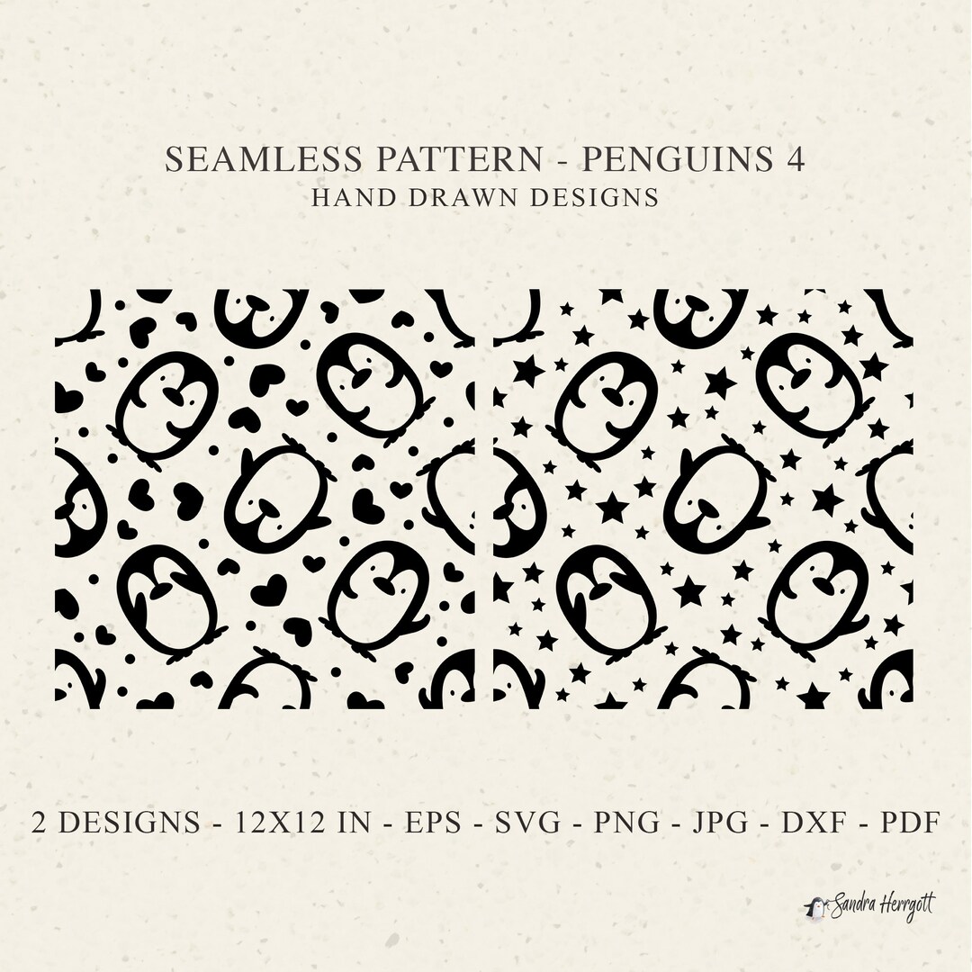 Penguin Heart Seamless Pattern Svg Dxf Png Eps Pdf Jpg Background ...