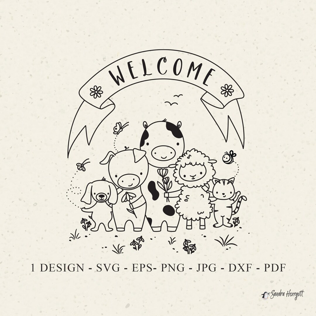 Farm Animal Plotter File Svg Dxf Png Jpg Eps Pdf Baby Sheep Cricut Cow ...