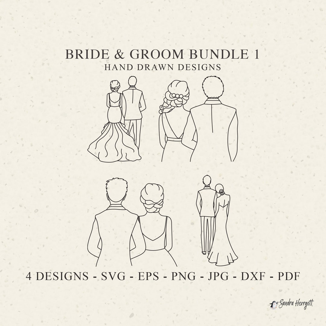 Bride Groom Plotter File Svg Dxf Png Jpg Wedding Couple Cricut Dress ...