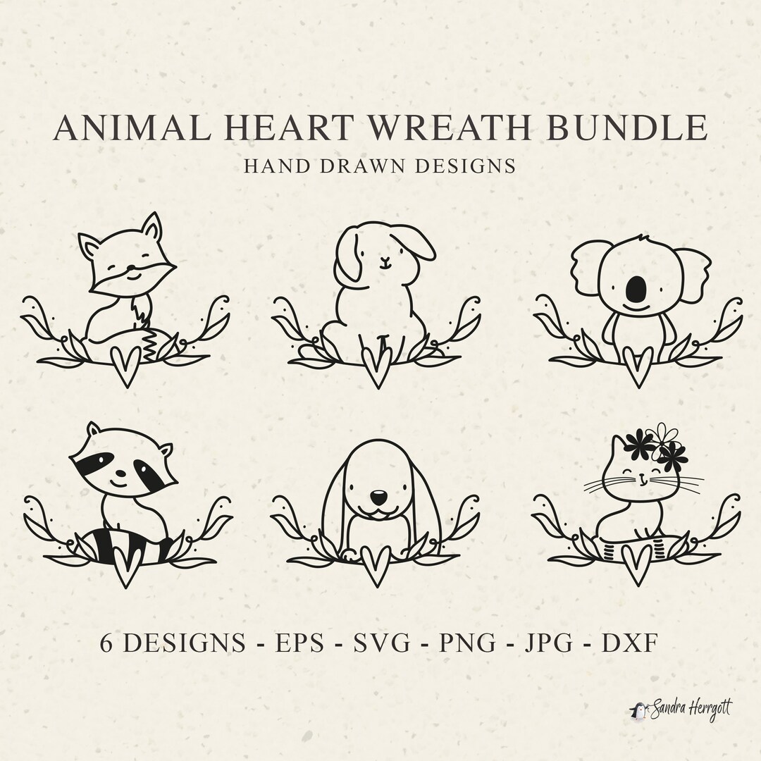 Cute Animals Plotter File SVG DXF PNG Valentine Heart Wreath Cricut ...