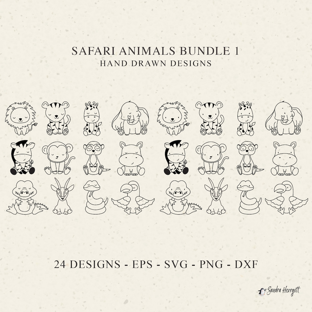 Dschungel Tier Plotterdatei SVG DXF Png Eps Safari Set Niedlich Löwe Nilpferd Cricut Tiger ...