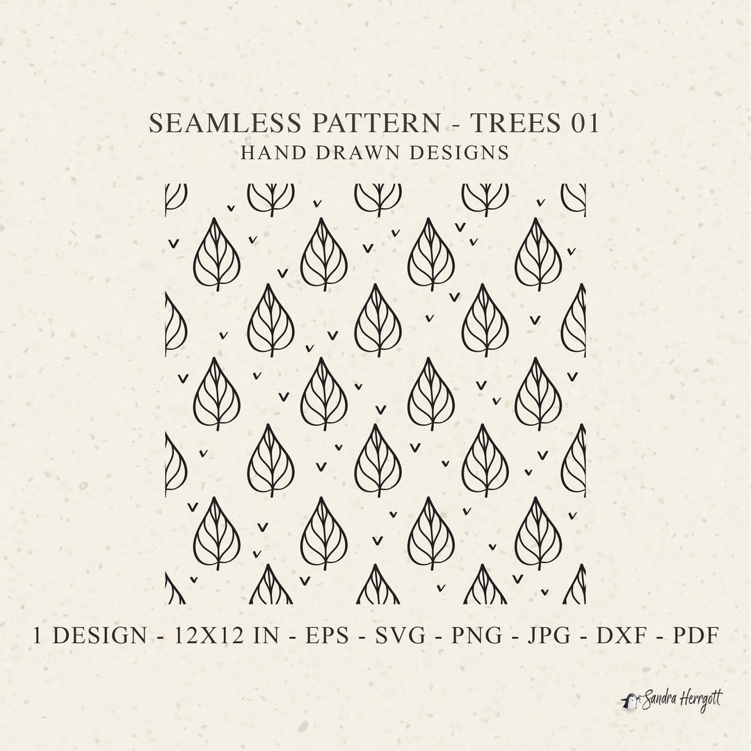 Tree Leaf Seamless Pattern Svg Dxf Png Eps Jpg Pdf Fall Cricut Forest ...