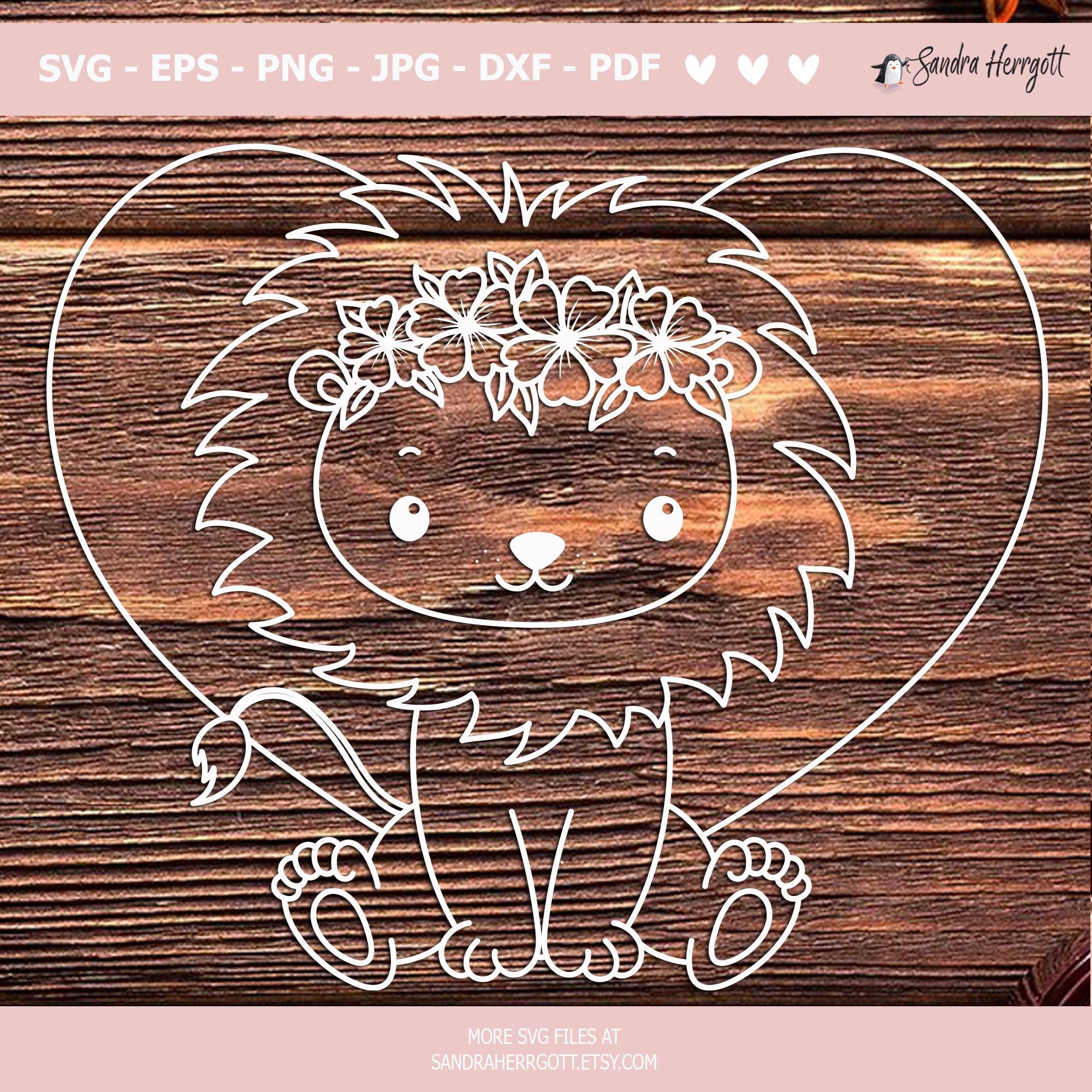 Floral Lion Plotter File Svg Dxf Png Jpg Pdf Eps Safari Cricut Animal ...