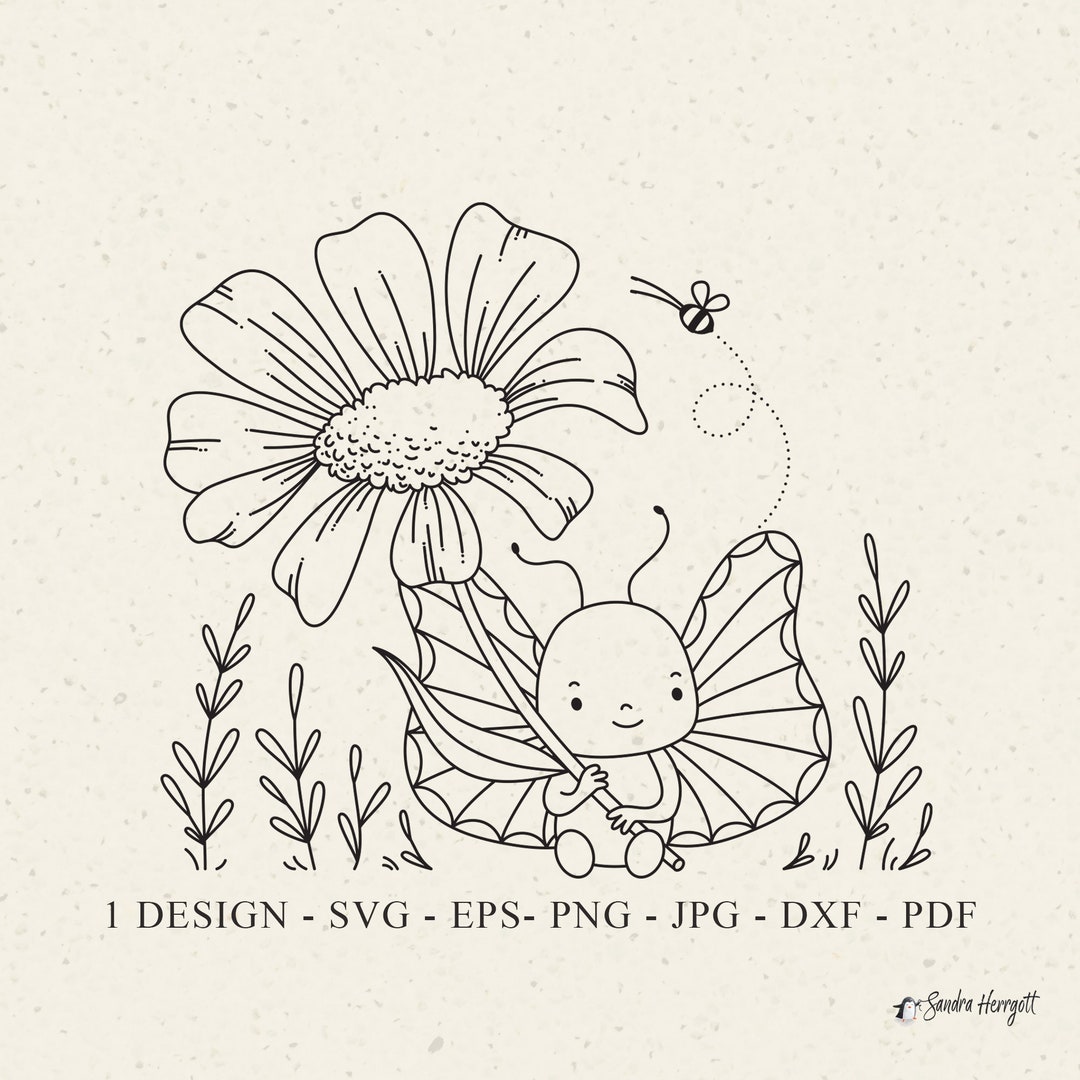 Daisy Flower Butterfly Plotter File Svg Dxf Png Jpg Pdf Baby Animal Cricut Silhouette Insect ...