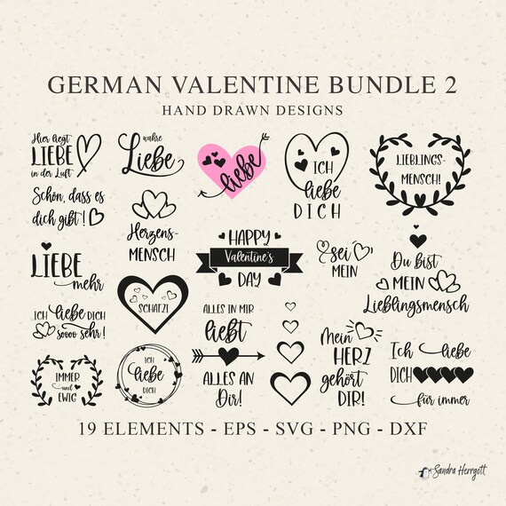 German Valentine SVG Bundle Leaves Wreath Banner Cricut Love - Etsy