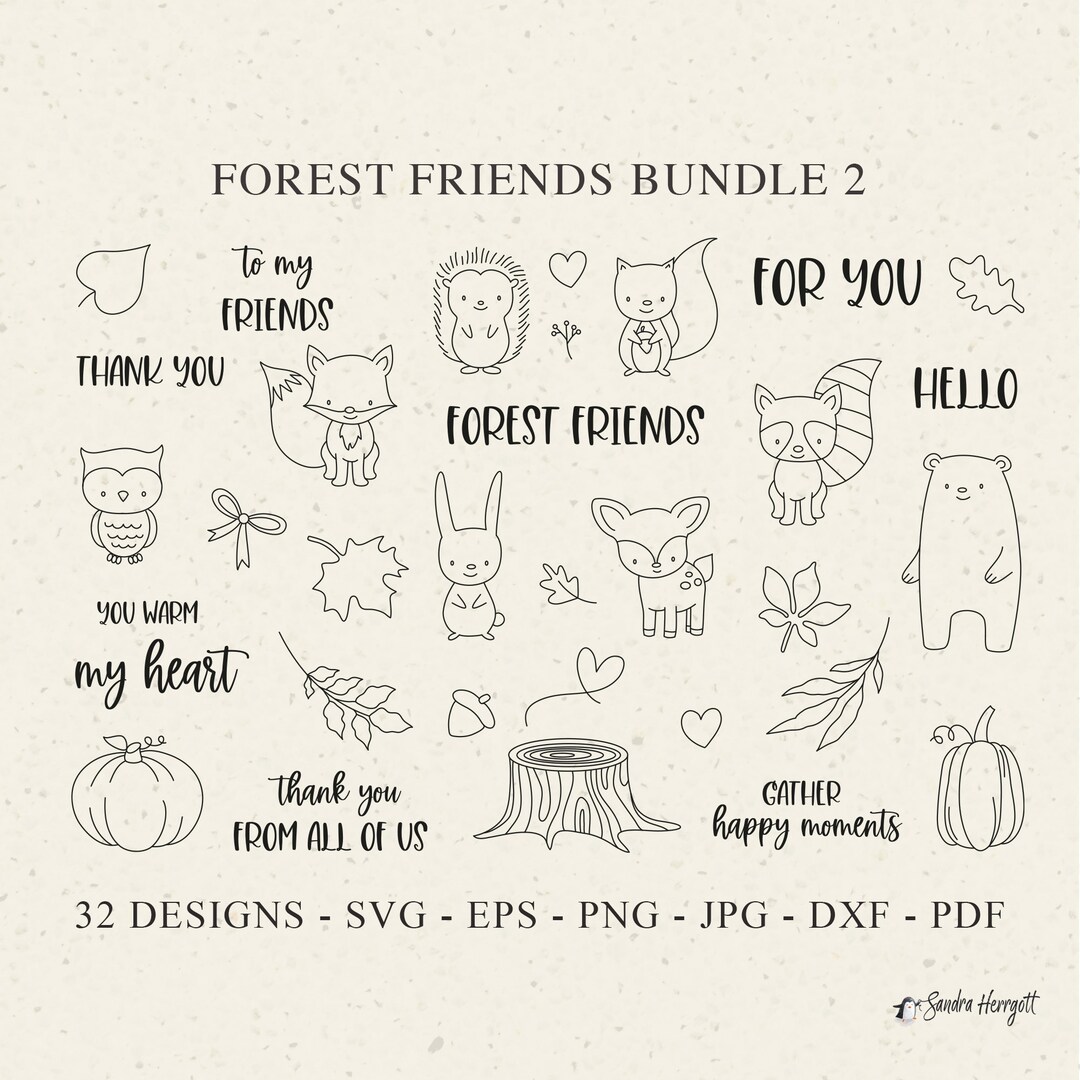 Forest Friends Plotter File Svg Dxf Png Woodland Animal Squirrel Leaf ...