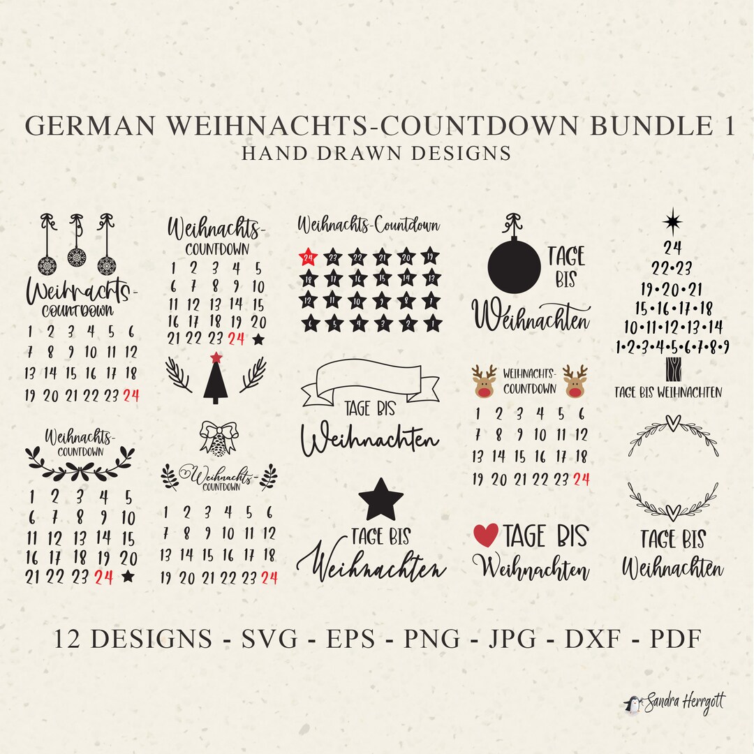 GERMAN Christmas Countdown Plotter File Svg Png Dxf Jpg Pdf Advent ...