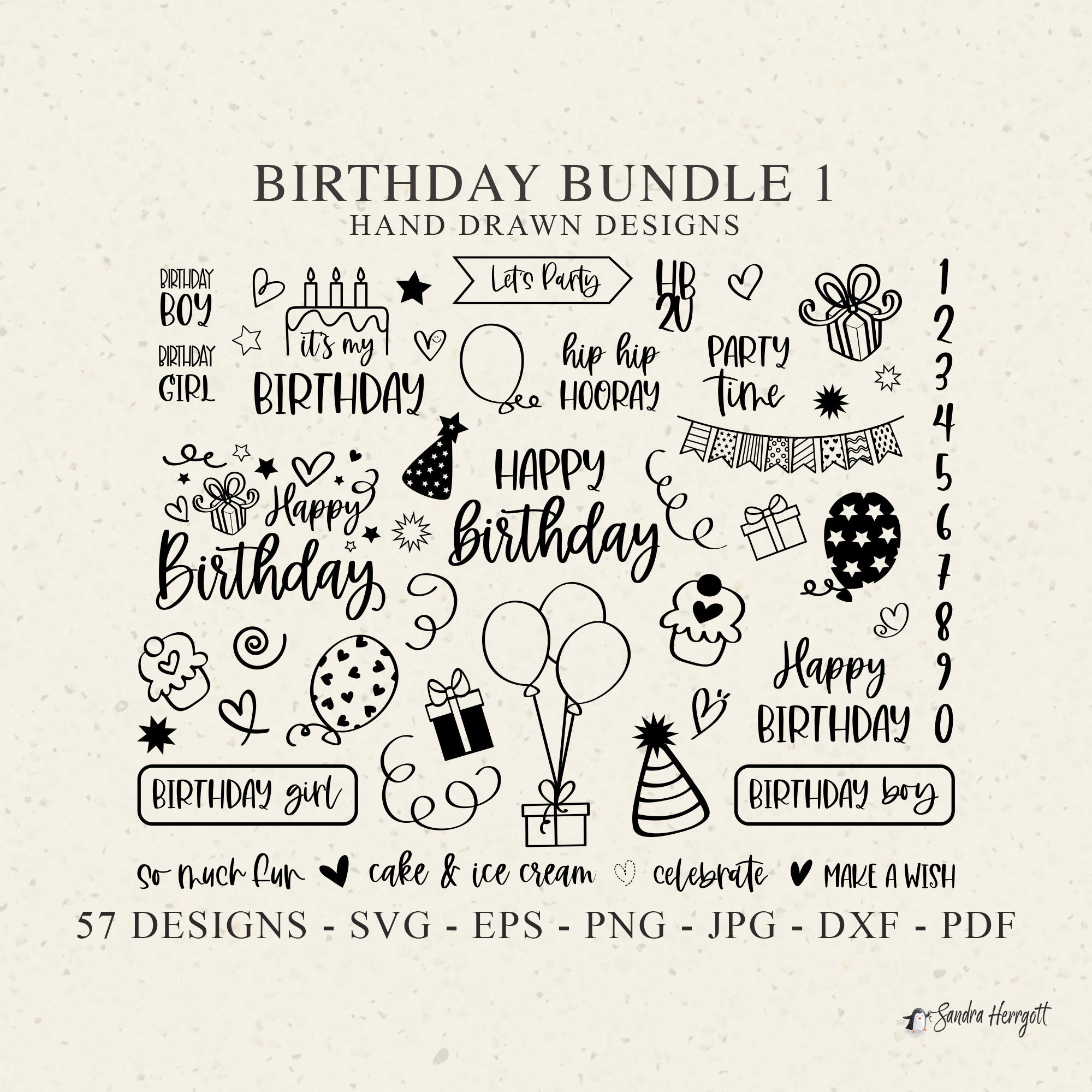 Birthday Plotter File SVG DXF PNG Gift Cake Balloon Banner Heart Cricut ...