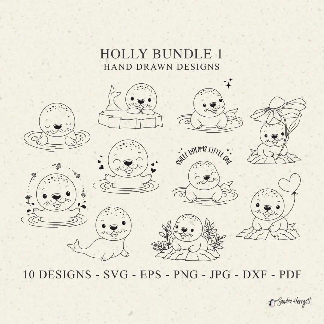 Cute Seal Plotter File Svg Bundle Dxf Eps Png Jpg Pdf Water Animal ...