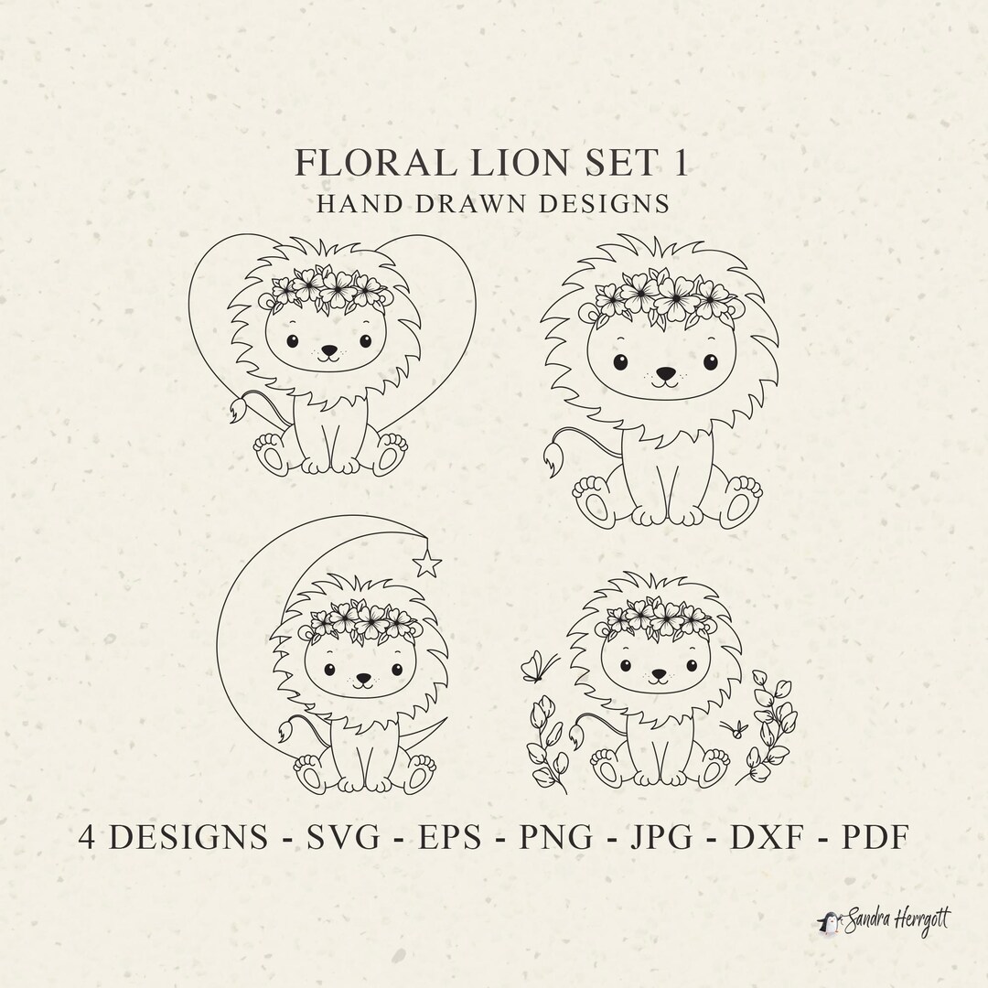 Floral Lion Plotter File Svg Dxf Png Jpg Pdf Eps Safari Cricut Animal ...
