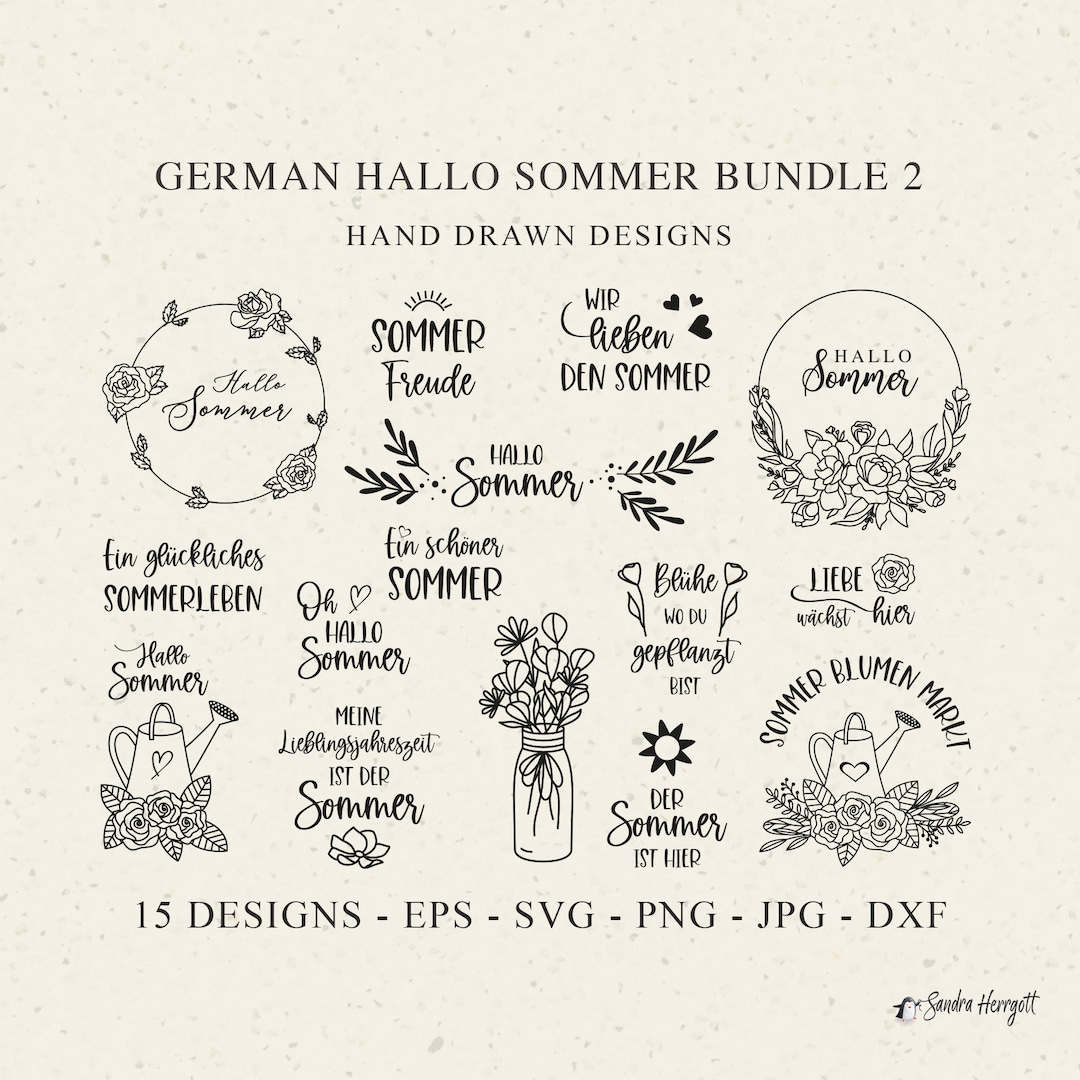 German Hallo Sommer Plotter File SVG DXF PNG Botanical Floral Peony ...