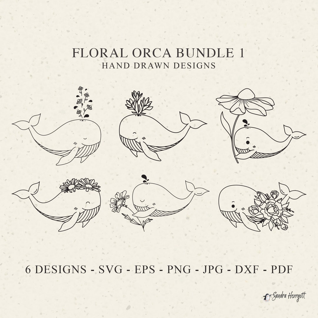 Floral Orca Plotter File Svg Dxf Png Jpg Pdf Baby Whale Cricut ...