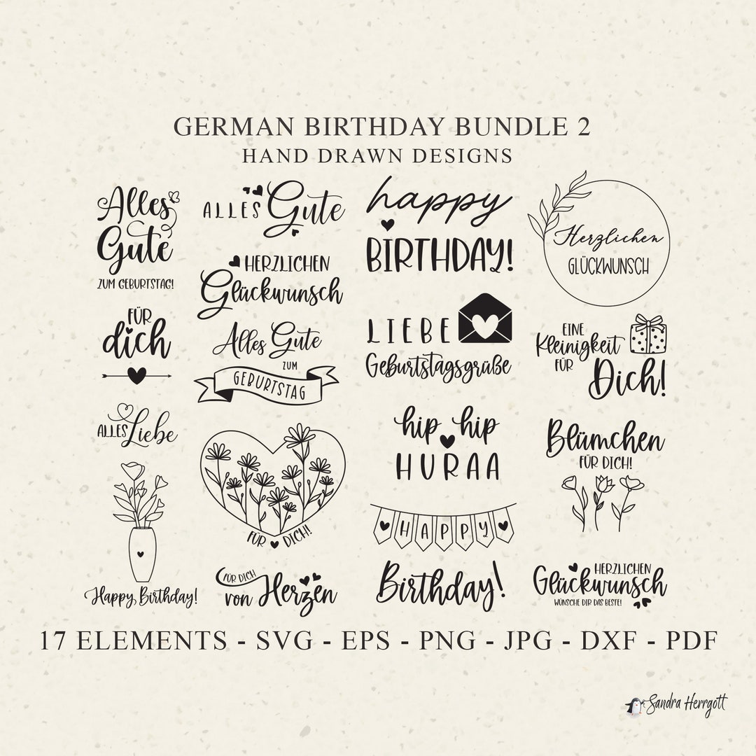 German Happy Birthday Plotter File Svg Dxf Png Jpg Pdf for You Cricut ...