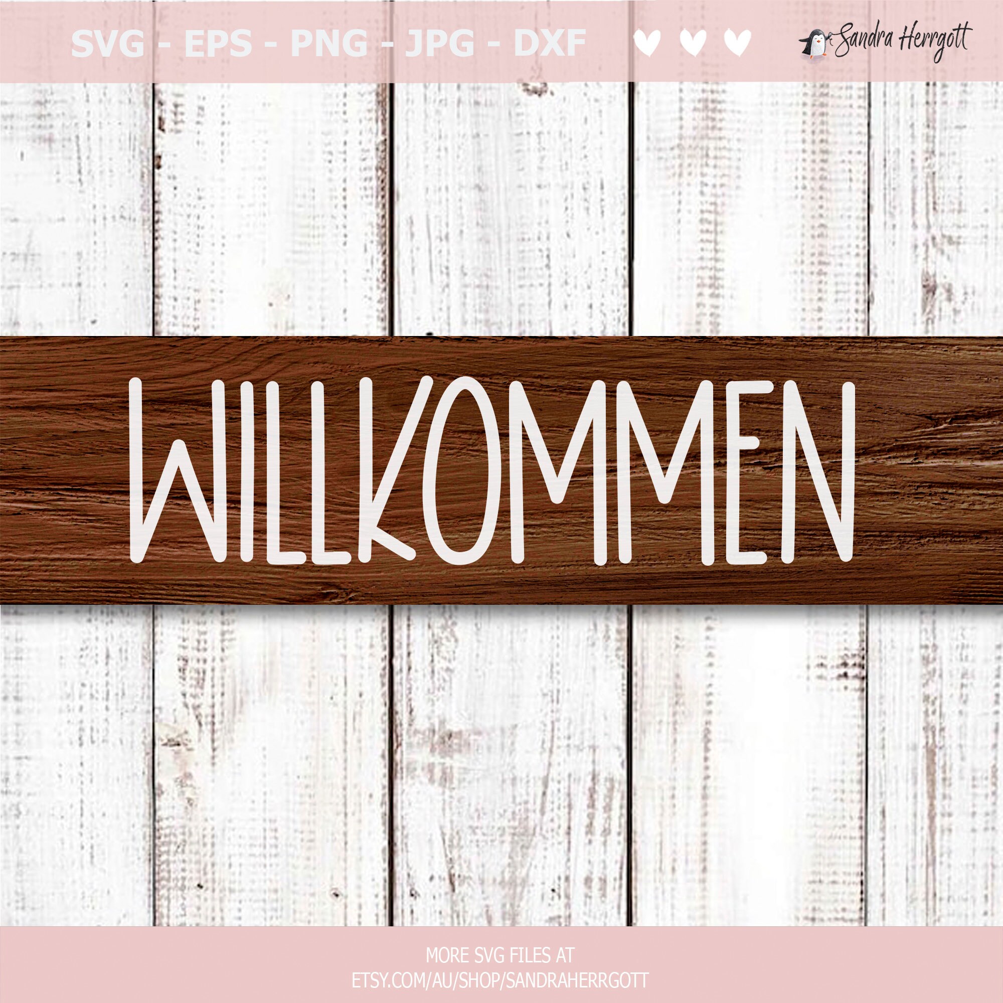 German Welcome Plotter File SVG DXF PNG Hand-lettered Sign | Etsy