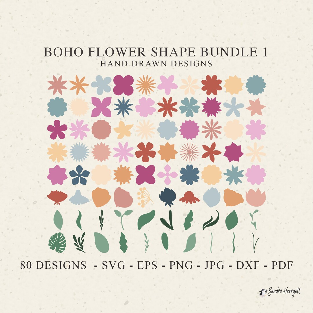 Boho Blossom Shapes Plotter File Svg Dxf Png Jpg Pdf Botanical Monogram ...