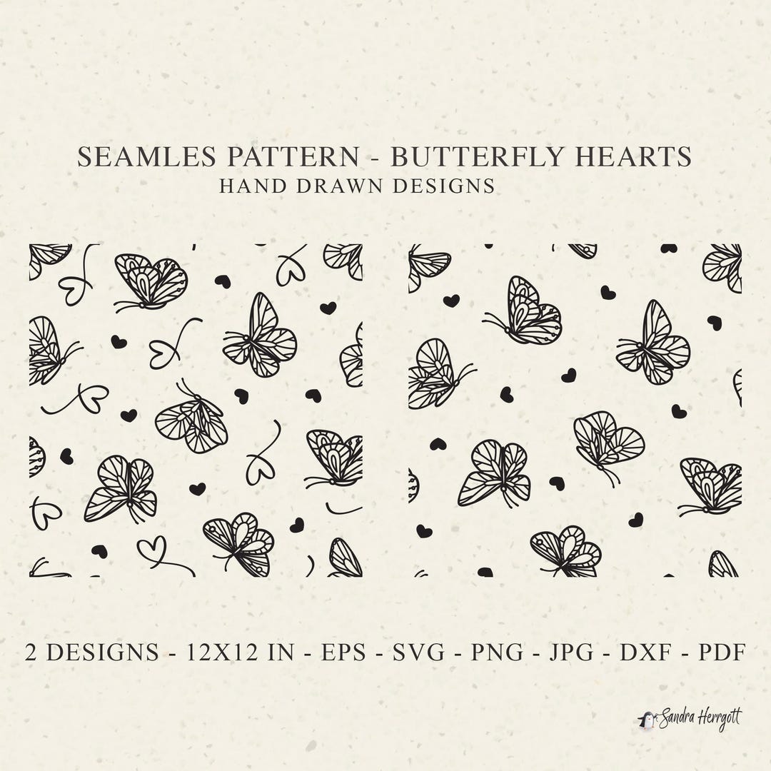 Butterfly Heart Seamless Pattern SVG DXF PNG Eps Insect Cricut Background Plotter File Wallpaper ...