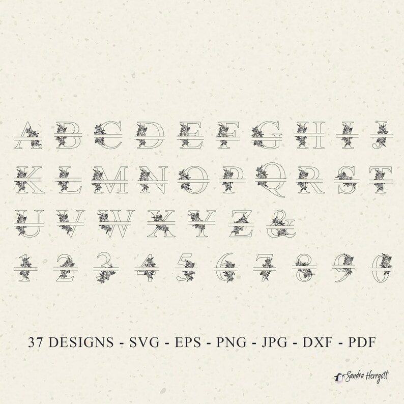 Split Rose Alphabet Plotter File Svg Dxf Eps Png Jpg Letter & Number ...