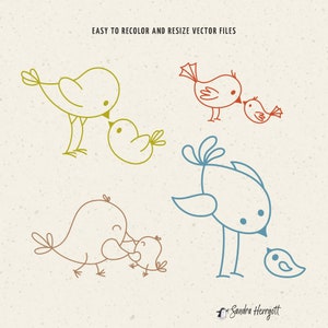 Mum Bird & Chick Plotter File Svg Dxf Png Eps Jpg Whimsical Baby Animal ...