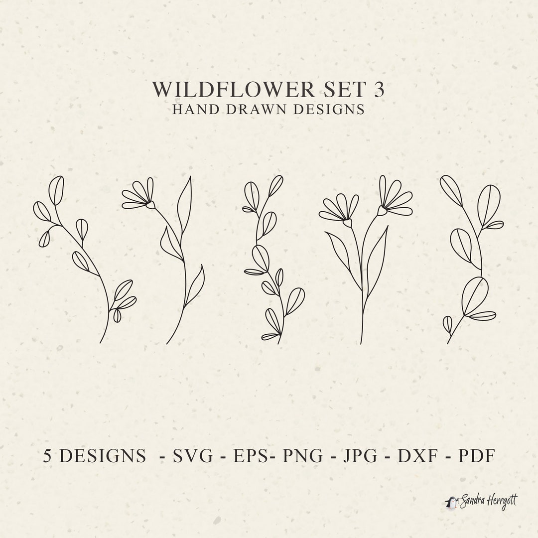 Wildflowers Set 3 Svg Cliparts, Cute Botanical Silhouette, Whimsical ...