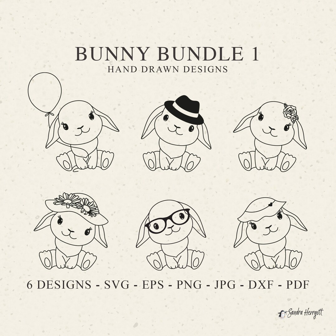 Bunny Family Plotter File Svg Dxf Eps Png Jpg Pdf Cute Baby Animal ...