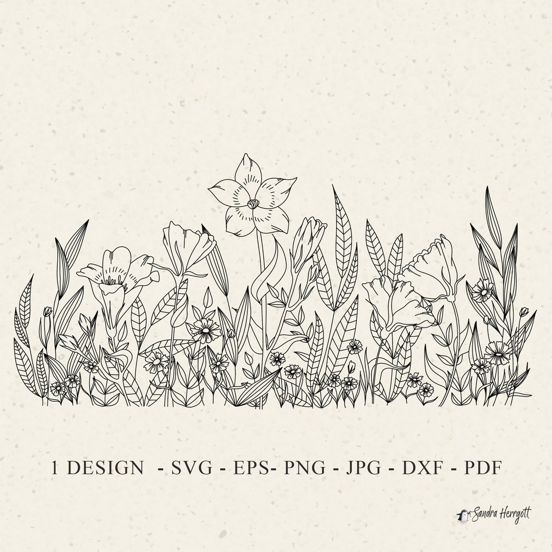 Wildflower Meadow Plotter File Svg Dxf Eps Png Jpg Pdf Botanical Cricut ...