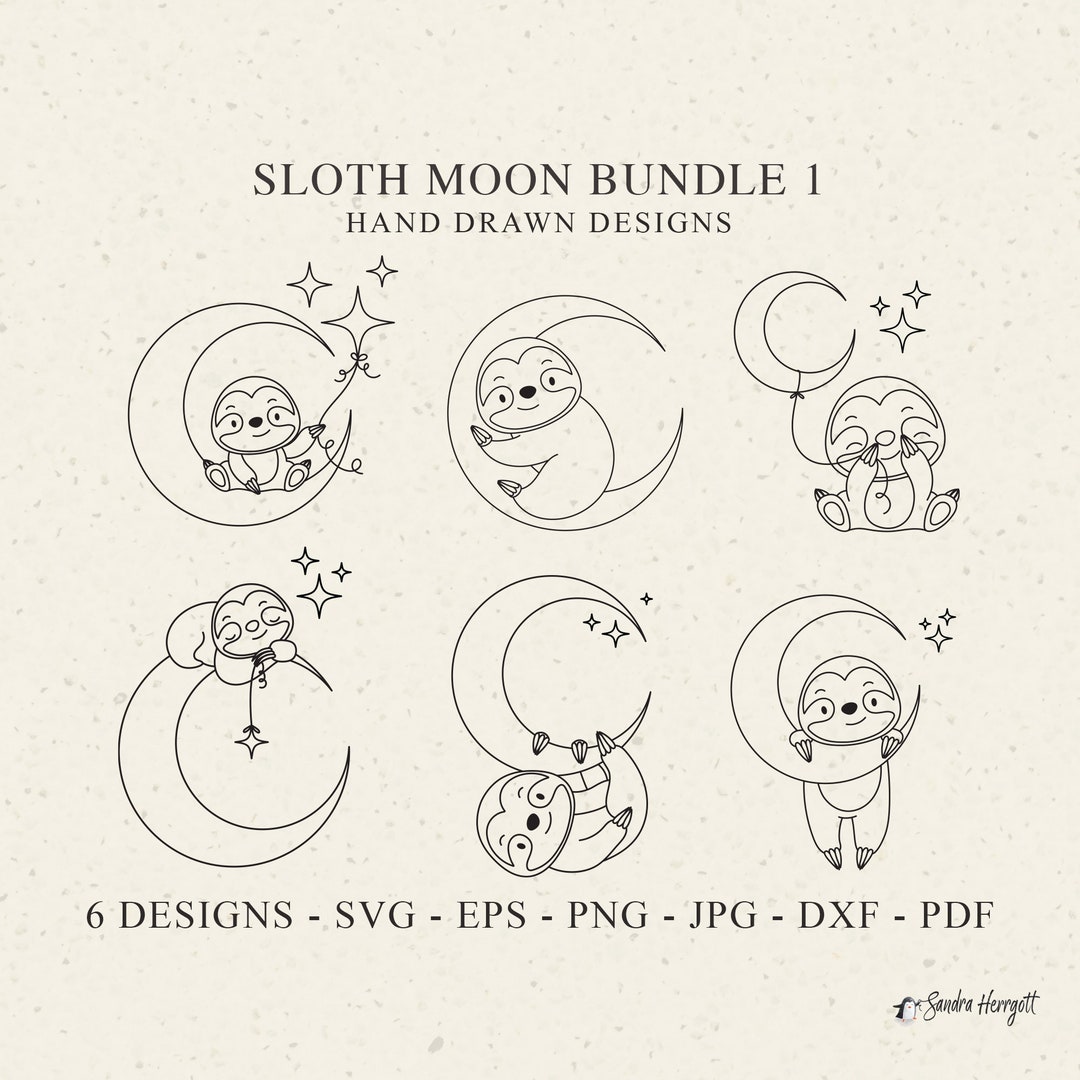 Moon Sloth Plotter File Svg Dxf Png Jpg Pdf Cute Animal Cricut Baby ...