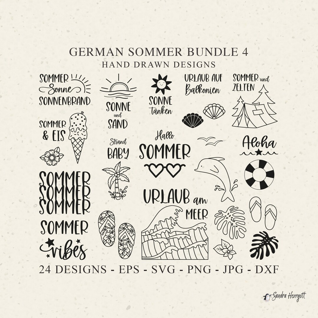 Deutsch Sommer Plotterdatei SVG DXF PNG Meer Urlaub Sonne Delfin Eis Cricut Palmtree Camping ...