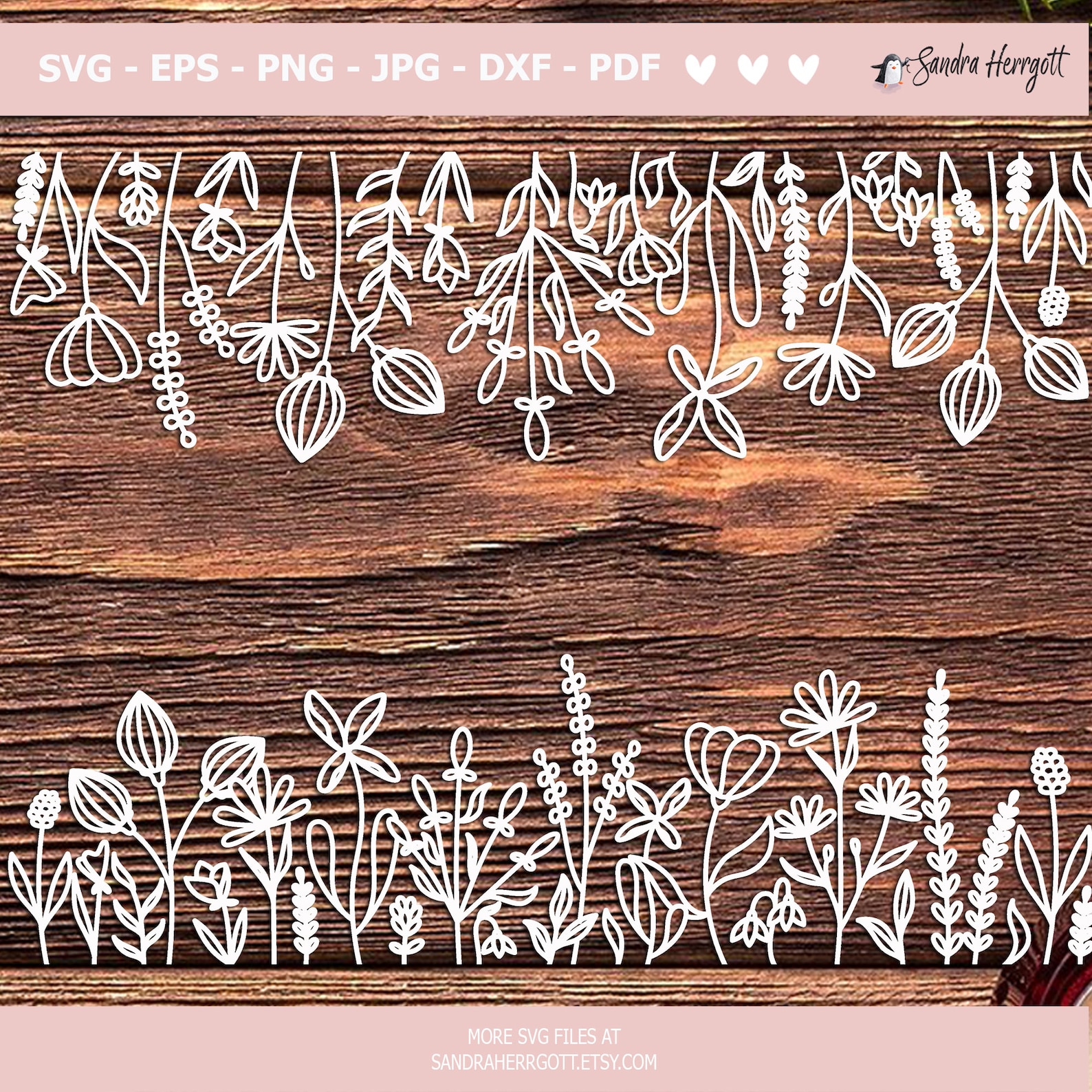 Wildflower Meadow Border Plotter File Svg Dxf Eps Png Jpg Pdf Floral ...
