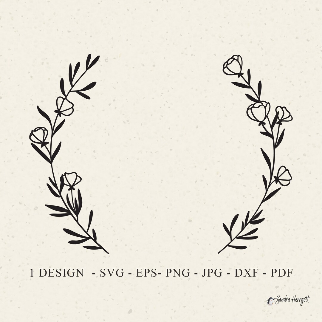 Wild Floral Wreath Plotter File Svg Dxf Eps Pdf Png Jpg Botanical ...