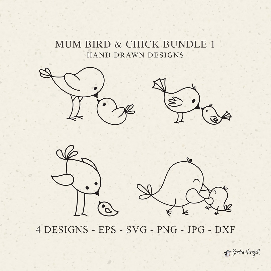 Mum Bird & Chick Plotter File Svg Dxf Png Eps Jpg Whimsical Baby Animal ...