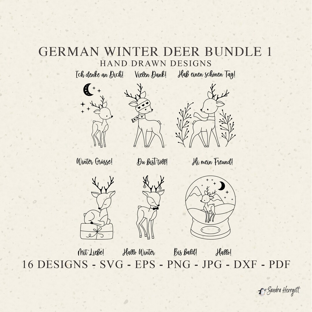 GERMAN Winter Deer Plotter File Svg Dxf Png Jpg Pdf Forest Animal ...