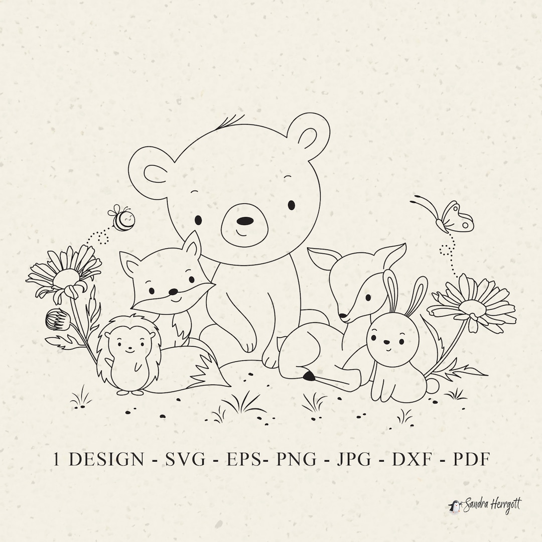 Forest Animals Plotter File Svg Dxf Png Jpg Woodland Cricut Botanical ...