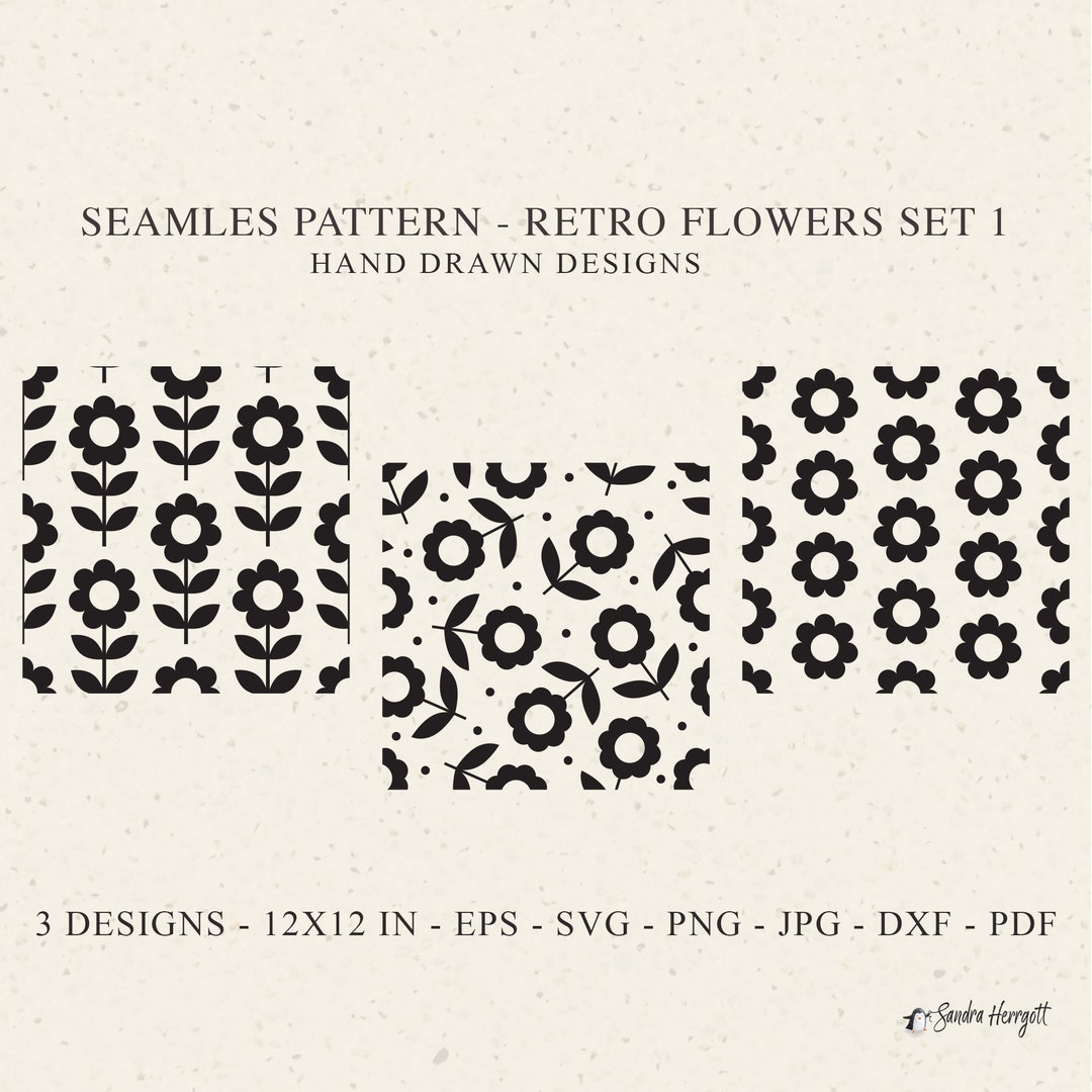 Retro Daisy Flower Seamless Pattern Svg Dxf Png Eps Jpg Floral Cricut ...