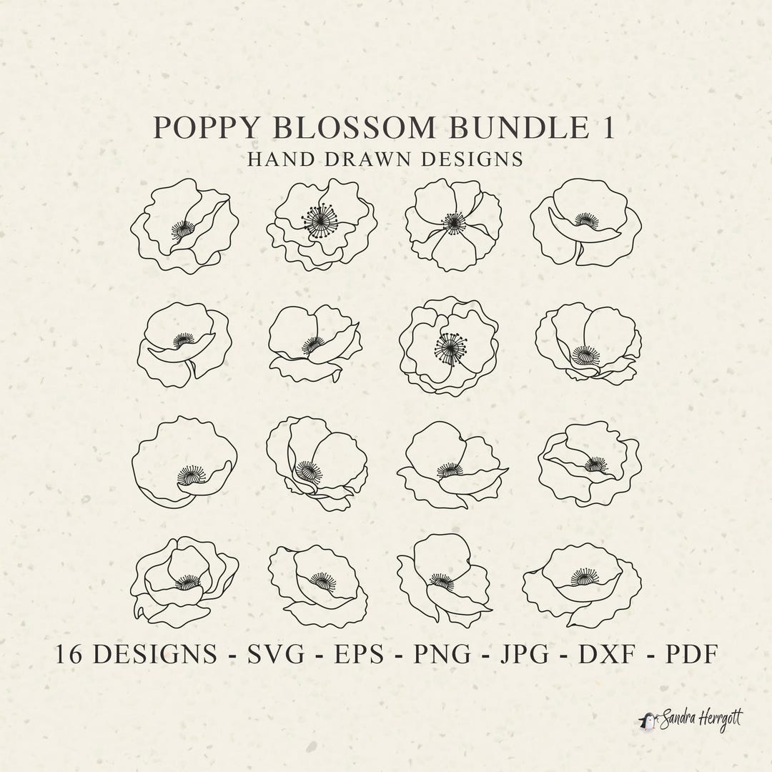 Poppy Blossom Plotter File SVG DXF PNG Floral Cricut Flower Silhouette ...