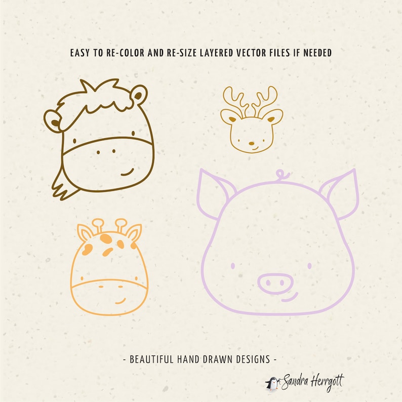 Cute Animal Faces Plotter File Svg Dxf Png Jpg Fox Cricut Baby Shower Bear Silhouette Hippo ...