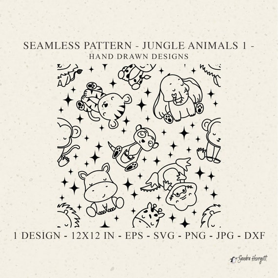 Jungle Animal Seamless Pattern Svg Dxf Png Eps Jpg Safari - Etsy
