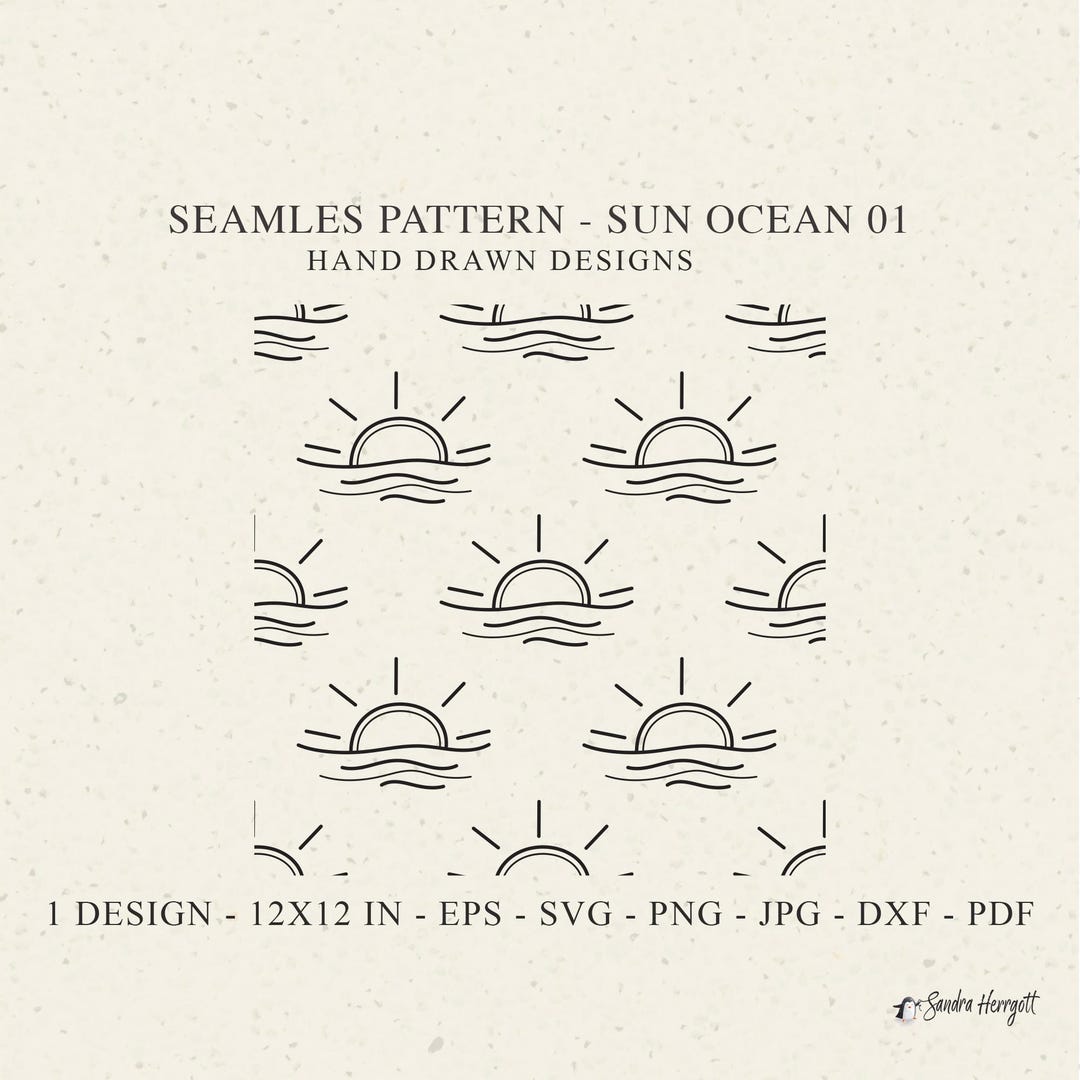 Ocean Wave Sunset Seamless Pattern Svg Dxf Png Jpg Pdf Cricut ...