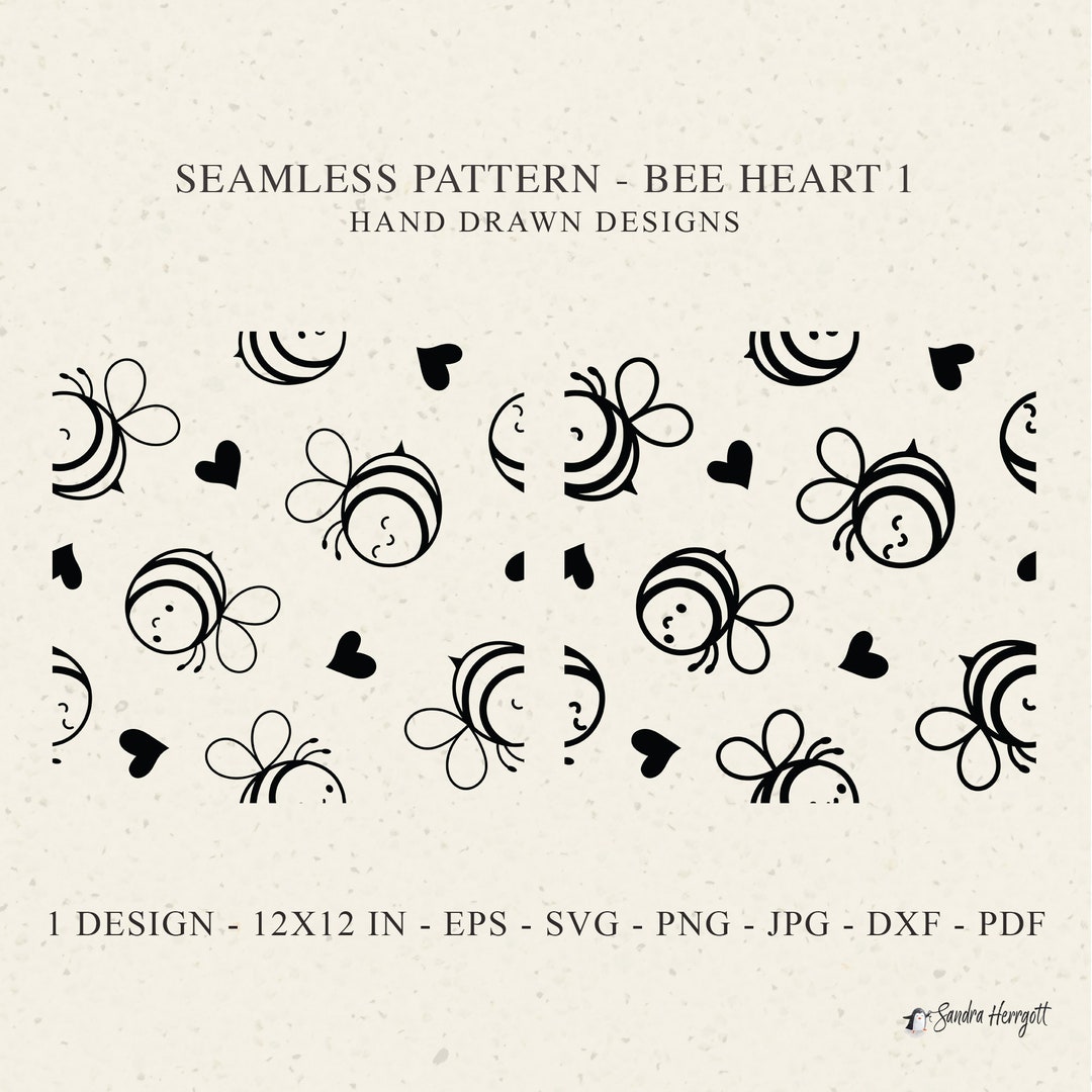 Cute Bee Heart Seamless Pattern Svg Dxf Png Jpg Baby Animal Cricut ...