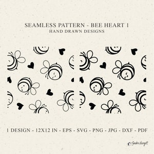 Cute Bee Heart Seamless Pattern Svg Dxf Png Jpg Baby Animal Cricut ...