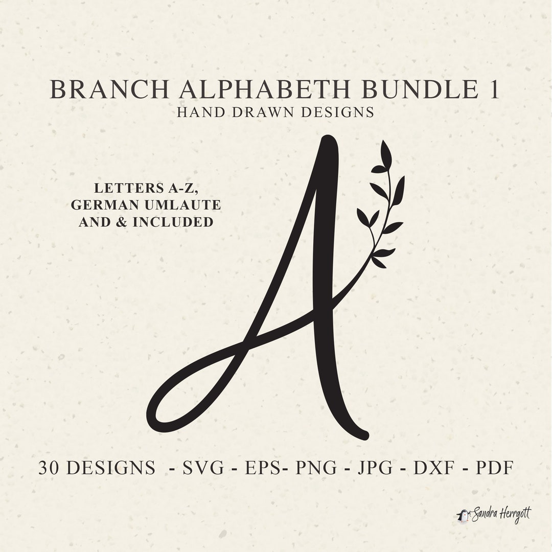 Branch Alphabet Plotter File Svg Dxf Eps Png Jpg Pdf Letter Cricut ...