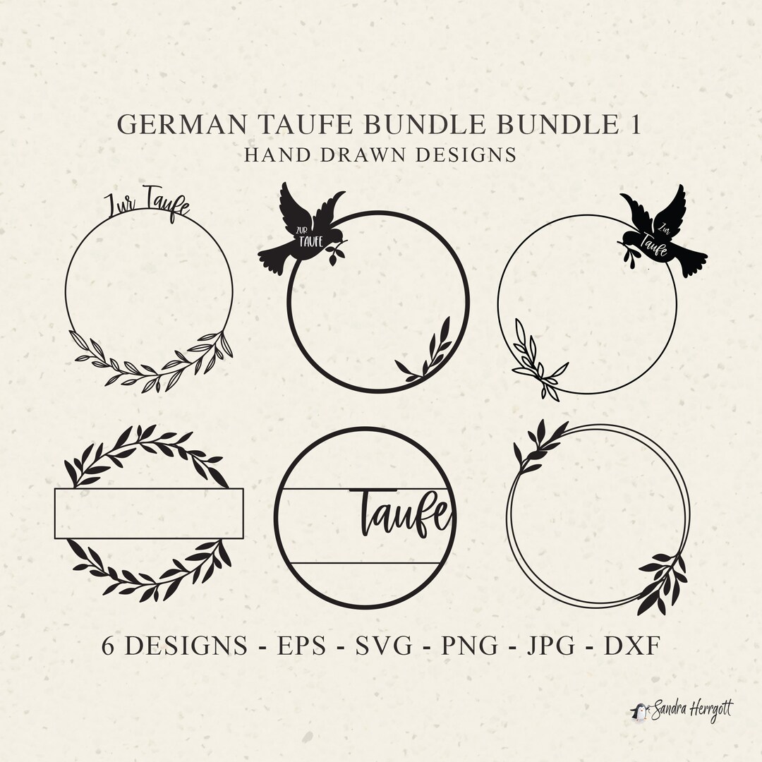 German Zur Taufe Plotter File SVG DXF PNG Laurel Wreath Split Monogram ...