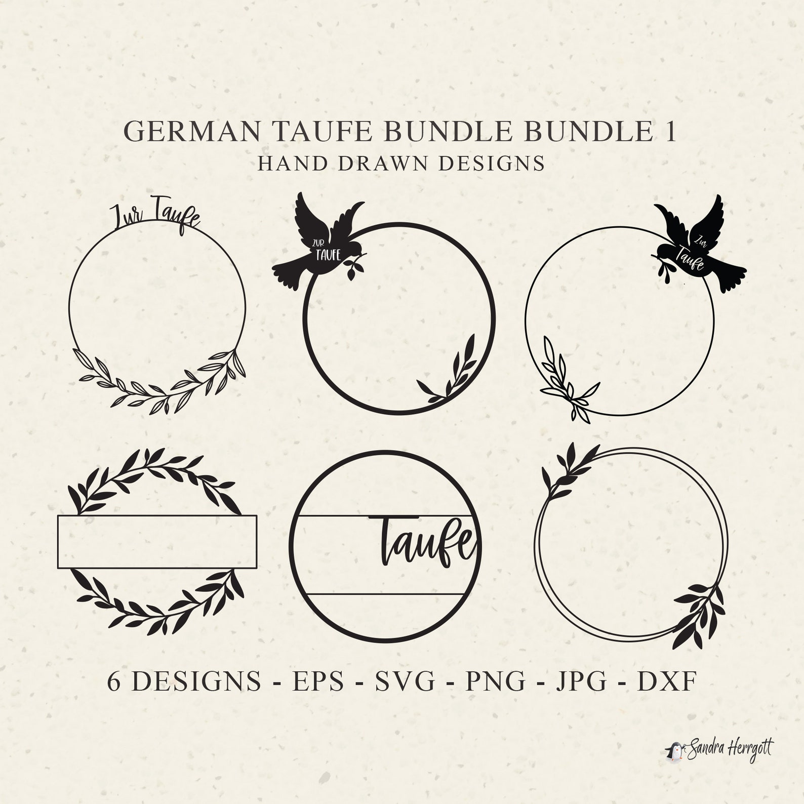 German Zur Taufe Plotter File SVG DXF PNG Laurel Wreath Split - Etsy