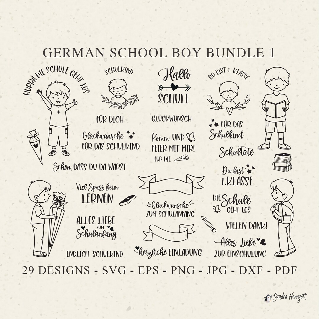 German School Boy Plotter File Svg Dxf Png Pdf Jpg Schuleinführung ...