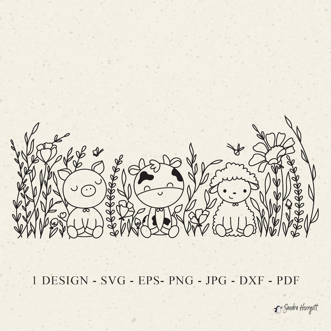 Meadow Farm Animal Plotter File Svg Dxf Pdf Png Jpg Botanical Clipart ...
